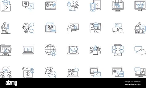 Virtual Community Line Icons Collection Interaction Collaboration