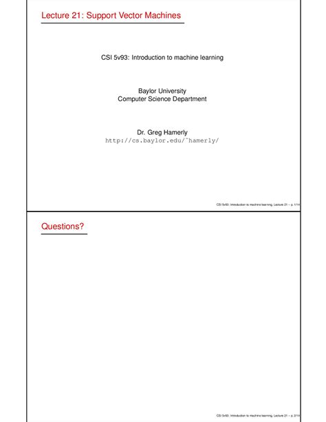 Support Vector Machines Lecture Slides Csi 5v93 Docsity