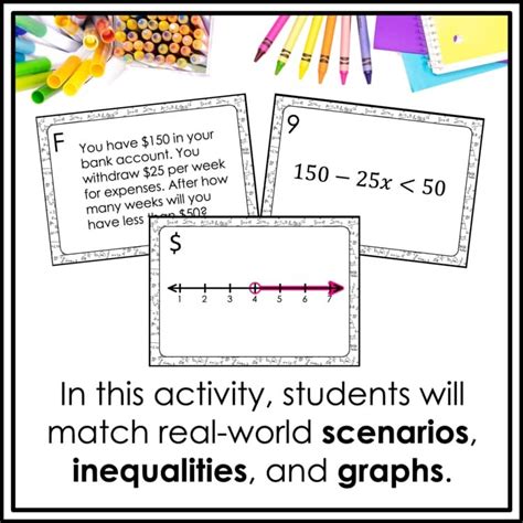 One And Two Step Inequality Word Problem Matching Equation Scenario