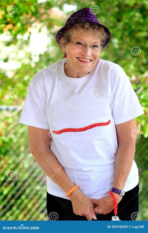 Excited Older Woman Stock Image Image Of Tshirt Older 55910549