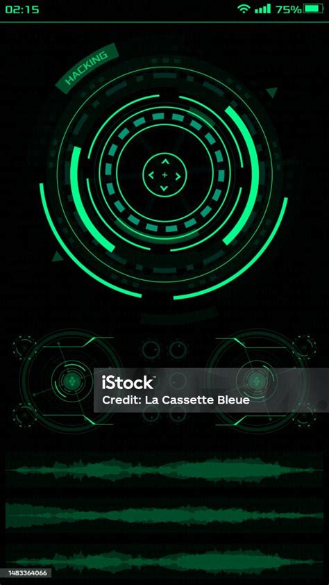 Hacker Phone Interface With Audio Wave And Loading Circle Stock
