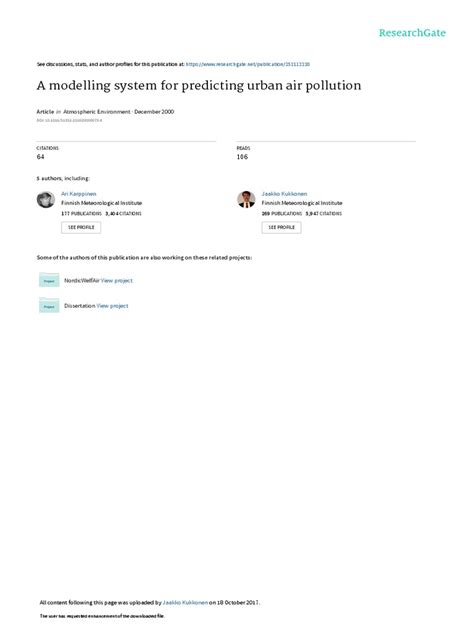 A Modelling System For Predicting Urban Air Pollut Pdf Air