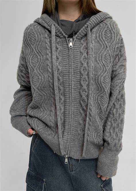 블랙업 람바바 케이블 니트 후드집업 위시버킷