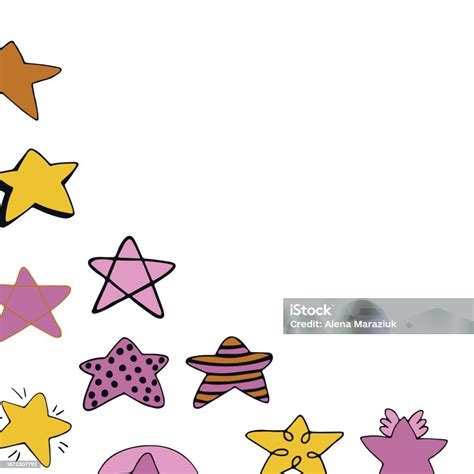 다양한 디자인의 별이 가장자리를 따라 있습니다 프레임 테두리 단순 기호입니다 디자인 요소 장식 벡터 일러스트 레이 션입니다 0명에 대한 스톡 벡터 아트 및 기타 이미지