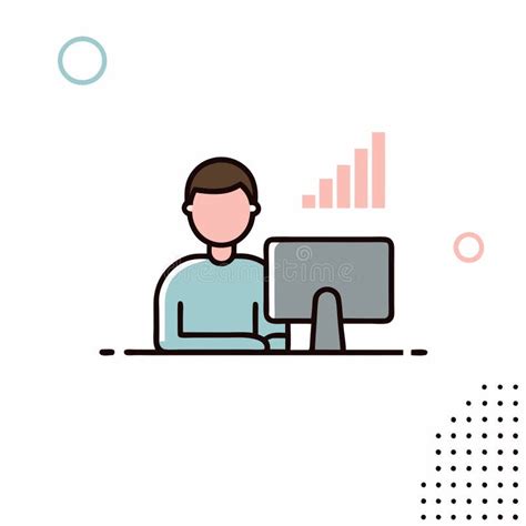 A Man Is Sitting At A Desk In Front Of A Computer Monitor Stock Image Illustration Of