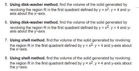 solved using disk washer method find the volume of the