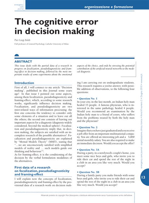 Pdf The Cognitive Error In Decision Making