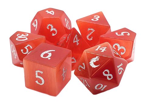Old School Dice Gemstone 7 Piece Set Cats Eye Orange Old School