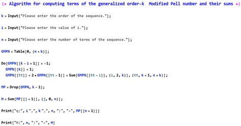 Algorithm For Computing The Terms Of The Generalized Order K Modified