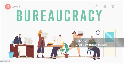 관료 바쁜 사무실 사람들 직원 마감 러시 방문 페이지 템플릿입니다 문자는 문서의 더미를 수행 관료적 형식주의에 대한 스톡 벡터 아트 및 기타 이미지 Istock