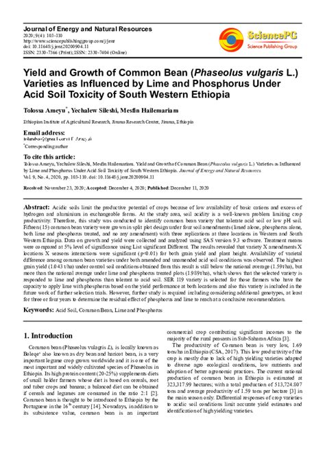 Pdf Yield And Growth Of Common Bean Phaseolus Vulgaris L Varieties As Influenced By Lime