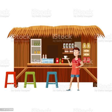 판매자 남자 작은 가족 소유의 Busines 상점 가게와 워룽 길거리 음식 카페 레스토랑 벡터 격리 만화 스타일 가족에 대한 스톡 벡터 아트 및 기타 이미지 Istock