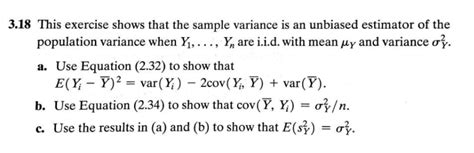 solved 3 18 this exercise shows that the sample variance is