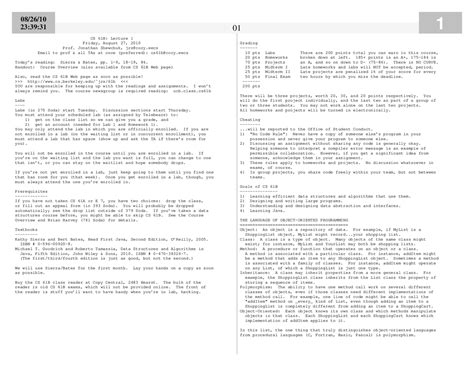 Object Oriented Programming Lecture Notes Computer Science Docsity
