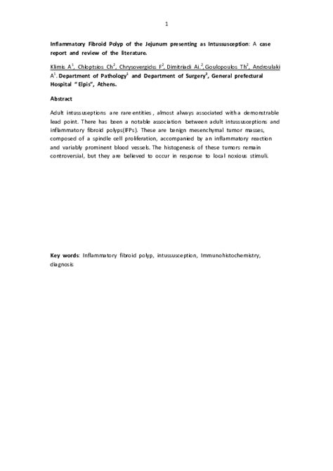 Inflammatory Fibroid Polyp Of The Jejunum Presenting As Intussusception