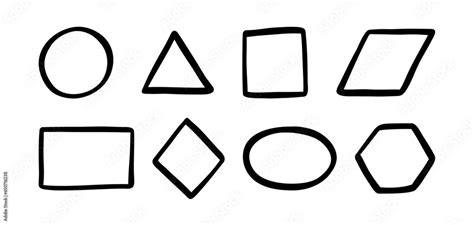 Doodle Basic Geometric Shapes Set Hand Drawn Math Figure Icons Collection Doodle Cute Circle