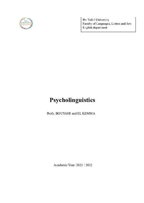 Psycholinguistics Introduction Pdfcoffee Com