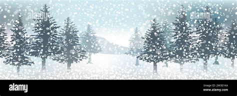 Seamless Winter Forest Background Vector Illustration Horizontally Repeatable Stock Vector