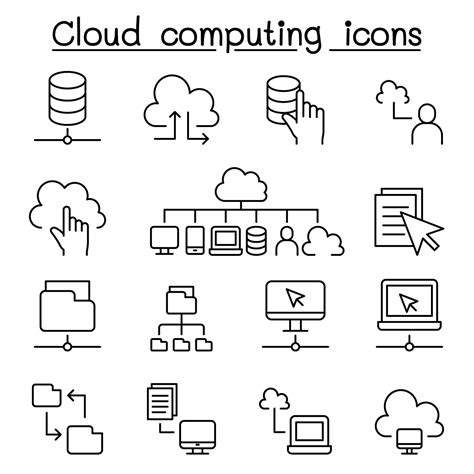 Cloud Computing Icons Set In Thin Line Style Vector Art At Vecteezy