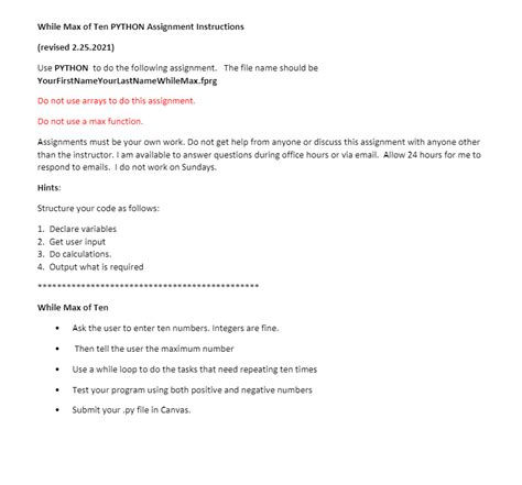 Solved While Max Of Ten PYTHON Assignment Instructions Chegg Com