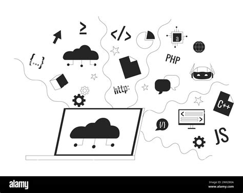 Cloud Based Software Development Black And White 2d Line Cartoon Object