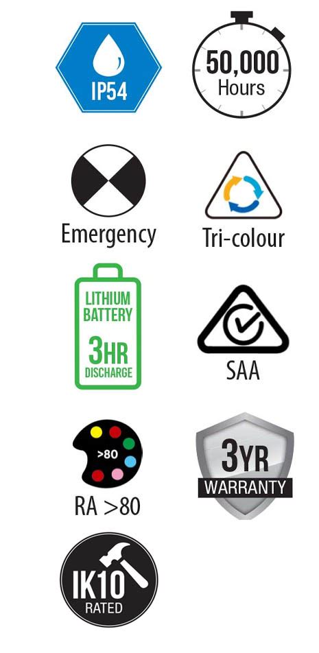 Battens Tri Colour Weatherproof Emergency Batten With Sensor Socket