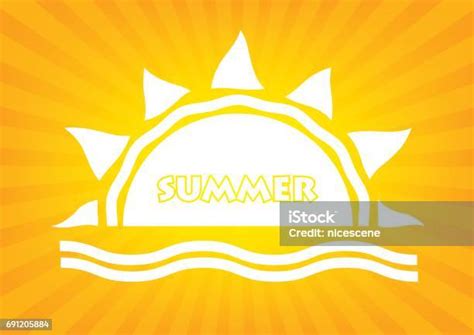 여름 시간 오렌지 Sunrays 배경에 아이콘 타이 포 그래피 포스터 벡터 일러스트 레이 션 디자인 아이콘 포스터입니다 노랑에 대한 스톡 벡터 아트 및 기타 이미지 Istock