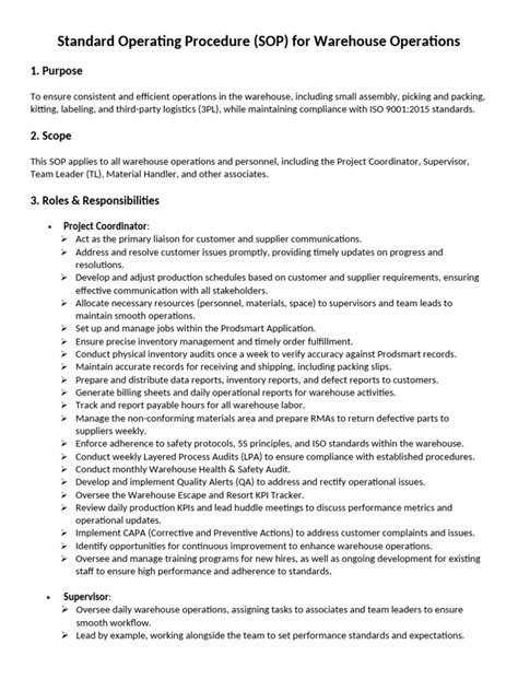 Warehouse Standard Operating Procedure Sop Pdf Warehouse Audit