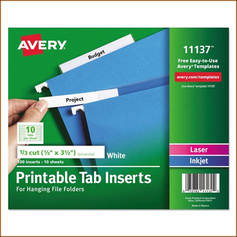 Template For Hanging File Folder Tab Inserts