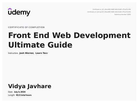 Vidya Javhare On Linkedin I Completed My Front End Web Development