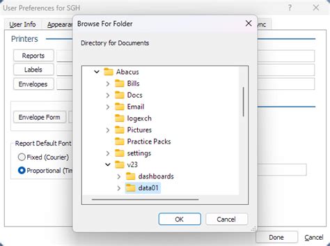 setting default forms and file directories abacusnext client services