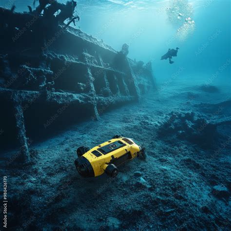 An Underwater Autonomous Robot Explores The Sea Floor An Underwater