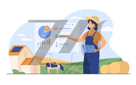 دانلود وکتور طرح آنالیز مزرعه توسط شخصیت کارتونی خانم کشاورز دانلود