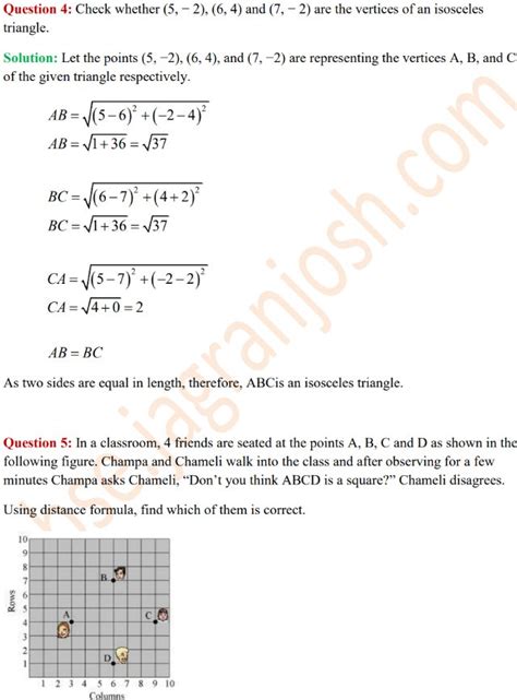 Class Maths Exercise NCERT Solutions Coordinate Geometry