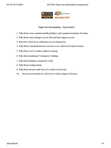 Ent303 Topics For Presentation Assignment Pdf