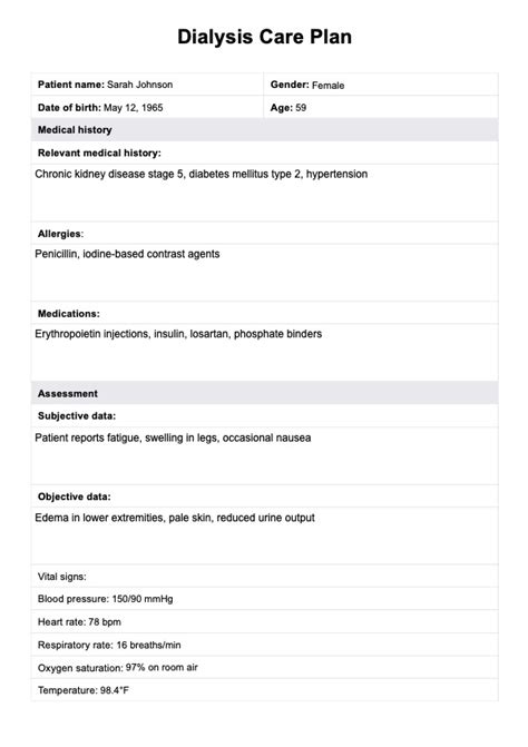 Dialysis Care Plan And Example Free Pdf Download