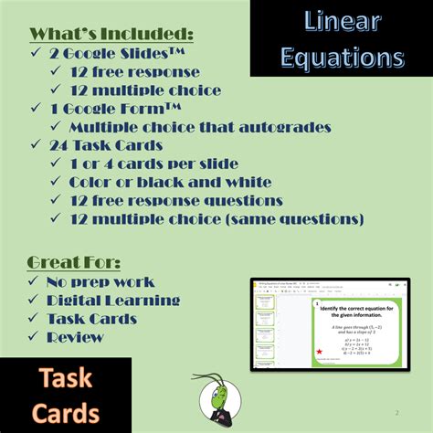 Writing Equations Review All Types Algebra 1 Google Slides And Print Task Cards Made By Teachers