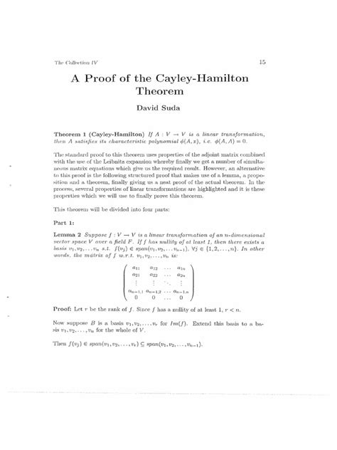 A Proof Of The Cayley Hamilton Theorem Pdf Eigenvalues And