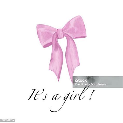 귀여운 베이비 샤워 수채화 초대장 아기와 어린이 신생아 축 하 분홍색 리본이 달린 소녀 카드입니다 나비매듭에 대한 스톡 벡터 아트 및 기타 이미지 Istock