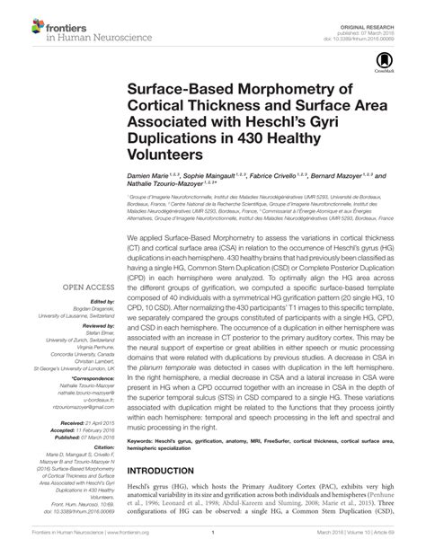 Pdf Surface Based Morphometry Of Cortical Thickness And Surface Area