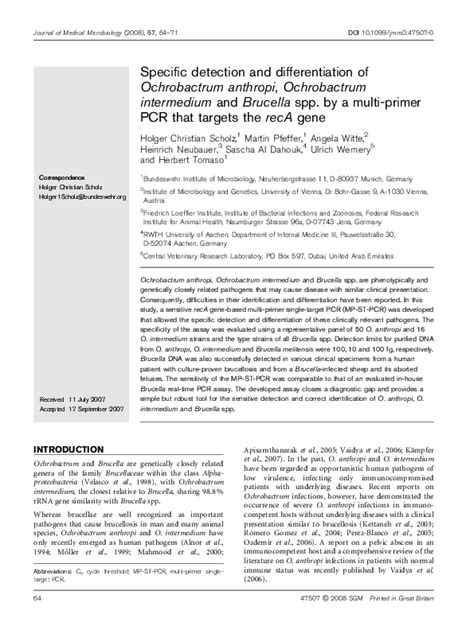 Pdf Specific Detection And Differentiation Of Ochrobactrum Anthropi Ochrobactrum Intermedium