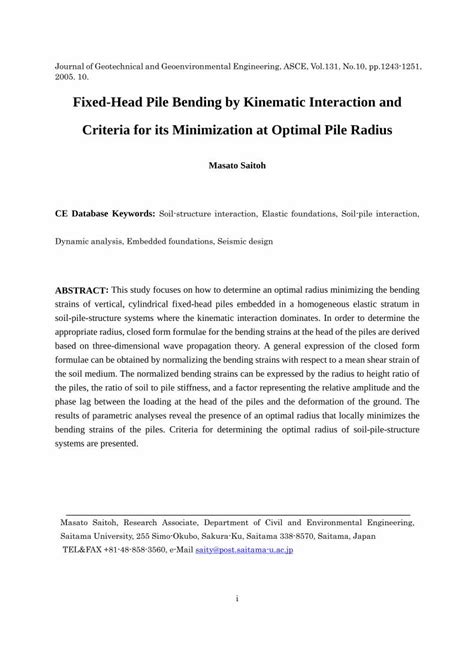 Pdf Fixed Head Pile Bending By Kinematic Interaction And Dokumentips
