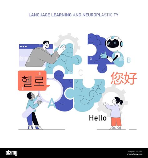Neuroplasticity Concept Vector Illustration Highlighting The Connection Between Language
