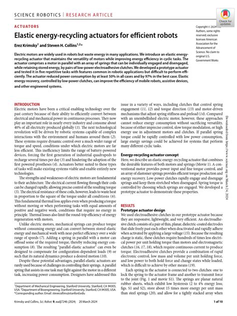Elastic Energy Recycling Actuators For Efficient Robots Pdf
