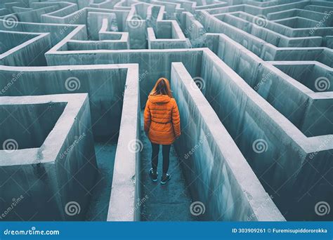 Person Navigating A Maze Or Labyrinth Symbolizing Problem Solving And Strategy Stock