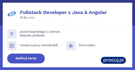 Oferta Pracy Fullstack Developer Z Java And Angular Sii Sp Z Oo Białystok