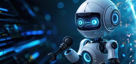 Premium Photo Futuristic 3d Bot Service Robot With Tools On Digital