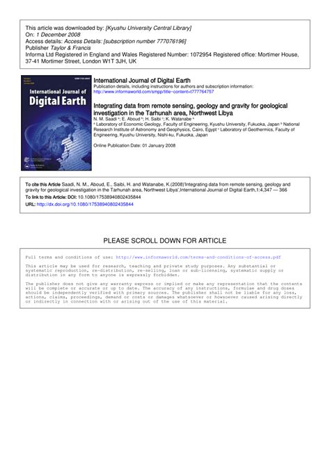 pdf integrating data from remote sensing geology and gravity for