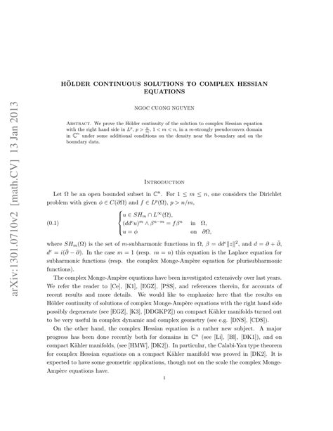 Pdf Holder Continuous Solutions To Complex Hessian Equations