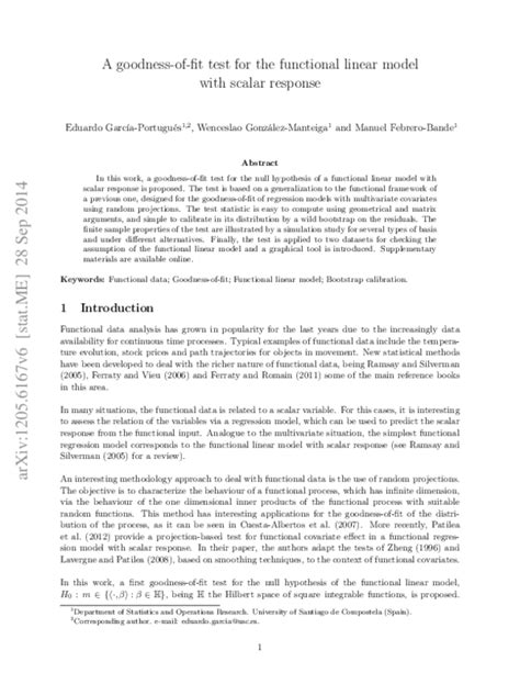 Pdf A Goodness Of Fit Test For The Functional Linear Model With Scalar Response